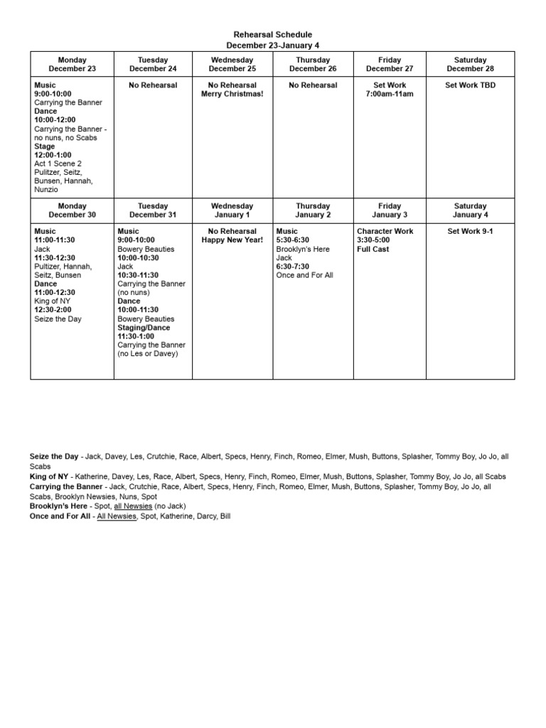 Rehearsal Schedule 12-23-1 - 4 | PDF | Musicals | West End Theatre