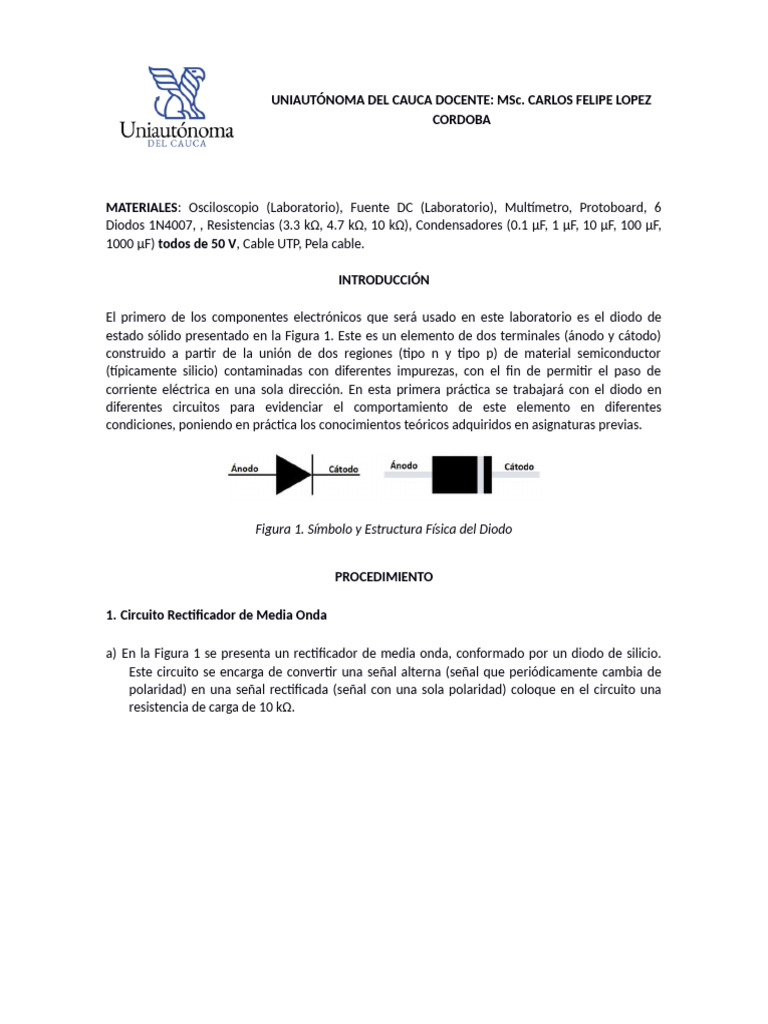 Practica Del Diodo | PDF | Rectificador | Red eléctrica