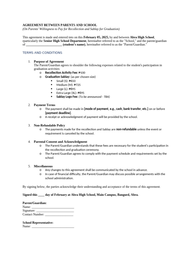 Agreement Form - Sablay - Reco | PDF