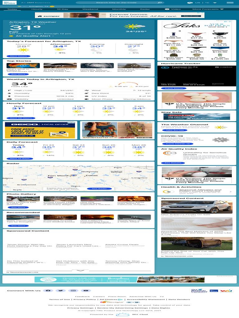 Arlington, TX Weather Forecast Today | PDF | Weather Forecasting | Weather