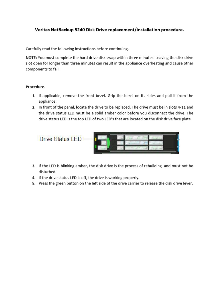 Veritas NetBackup 5230,5240 - Disk Drive Replacement Procedure | PDF