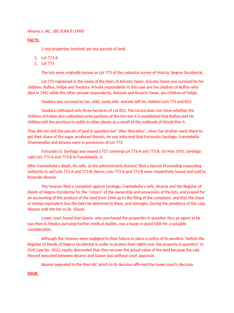 Alvarez v. IAC: Heirs' Liability in Property Dispute | PDF | Lawsuit ...