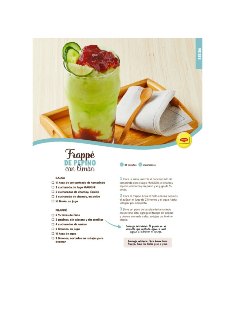 Receta - Bebida - Frappé de Pepino Con Limon | PDF