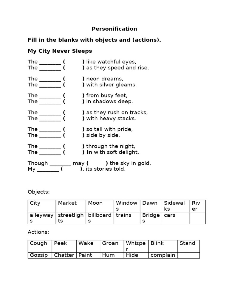 Personification Poem Activity | PDF