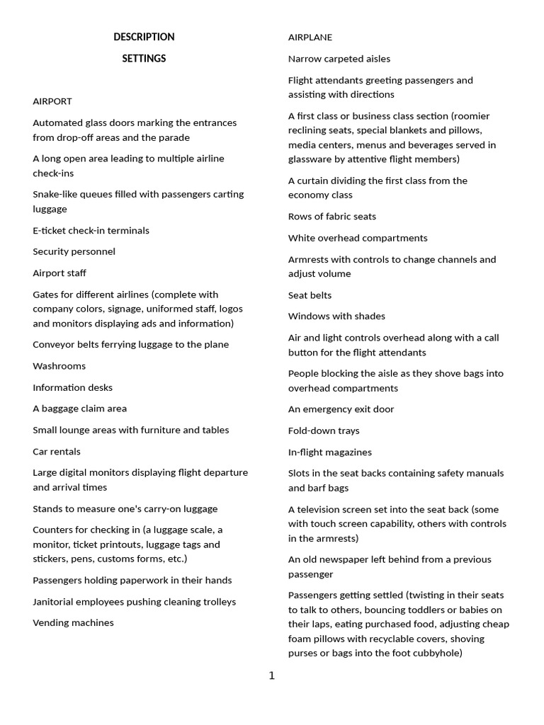 DESCRIPTION SETTINGS BOOK | PDF | Baggage