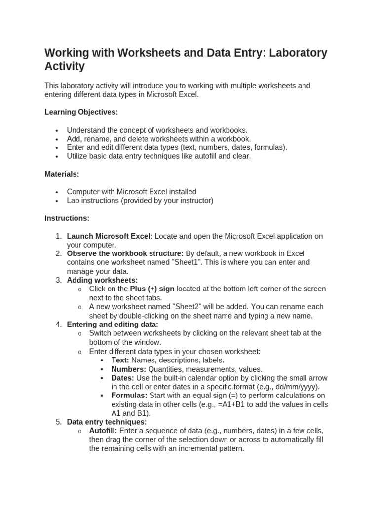 Lab 3 Working With Worksheets and Data Entry | PDF | Microsoft Excel | Worksheet