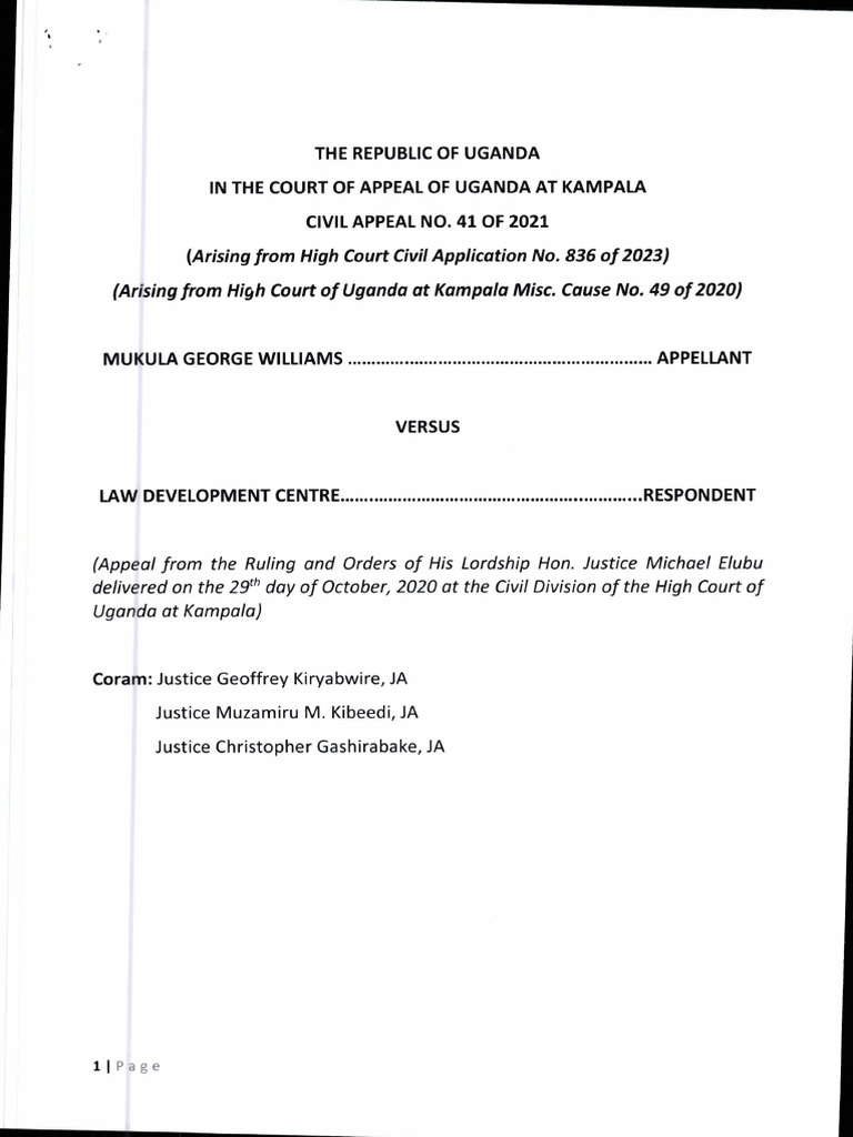 Mukula V Law Development Centre 2025 UGCA 65 (11 March 2025) | PDF | Appeal | Appellate Court