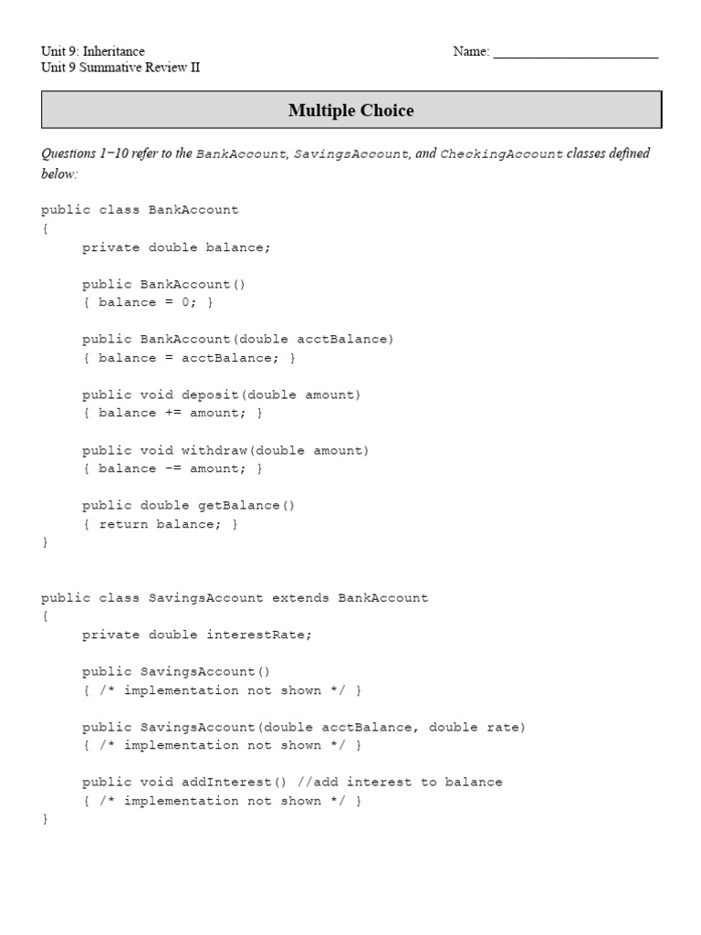Unit 9 Summative Review II | PDF | Constructor (Object Oriented ...