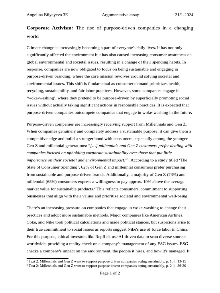 Argumentative Essay - Corporate Activism | PDF | Sustainability ...
