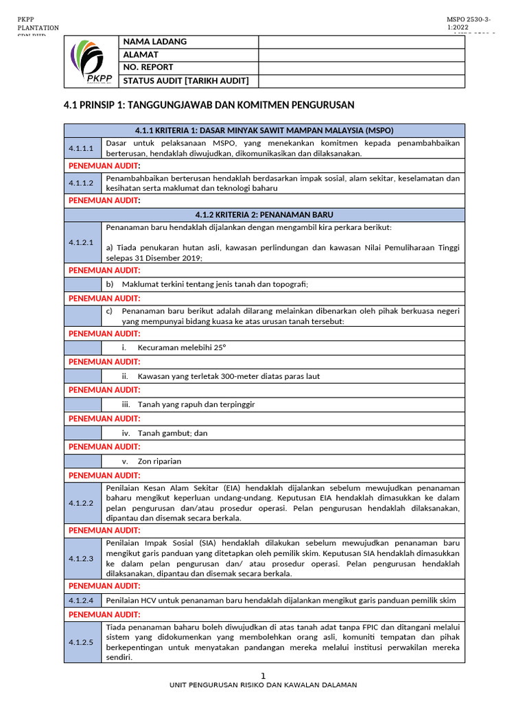 Checklist MSPO 2.0 | PDF