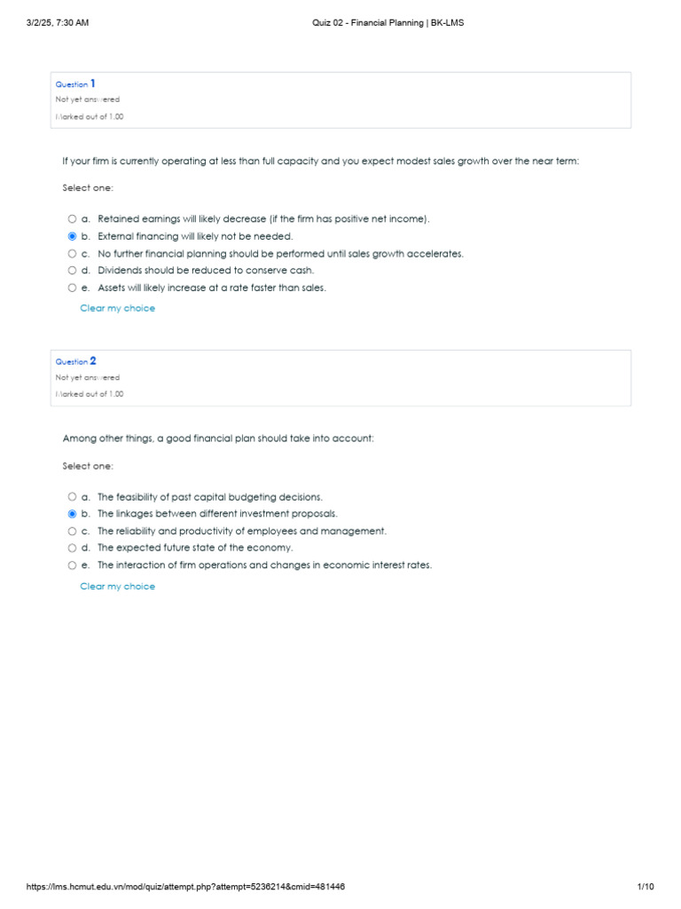 Quiz 02 - Financial Planning - BK-LMS | PDF | Dividend | Equity (Finance)
