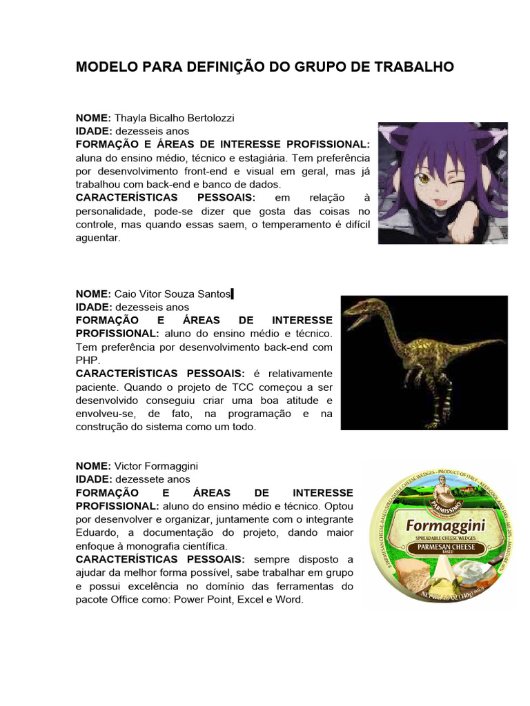 Modelo Ficha Da Equipe | PDF