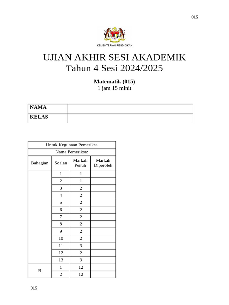 Uasa MT Raub THN 4 Set 1 | PDF