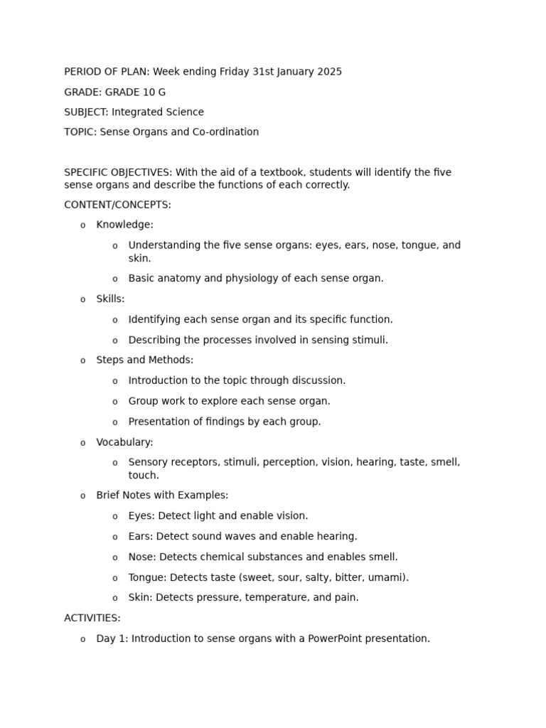 Khan Integrated Science Lesson Plan | PDF | Senses | Taste
