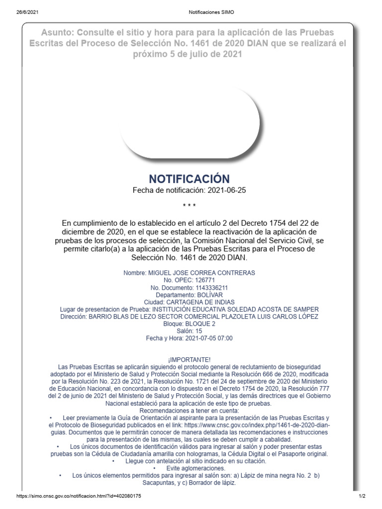 Notificaciones SIMO | PDF