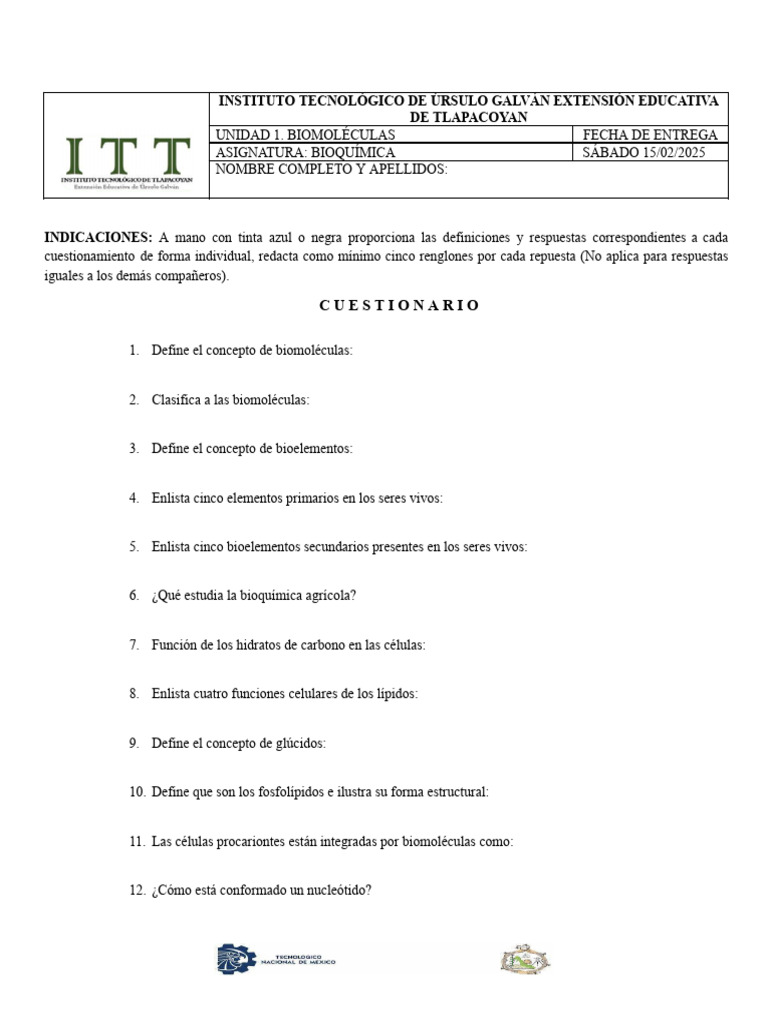Cuestionario Biomol-Culas | PDF