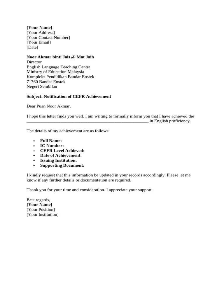 Cefr Letter Template | PDF
