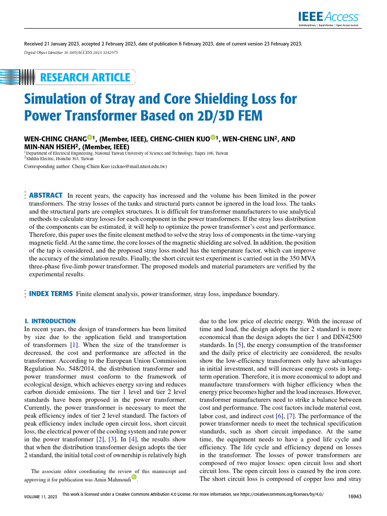 Simulation Of Stray And Core Shielding Loss For Power Transformer Based On 2d 3d Fem Pdf