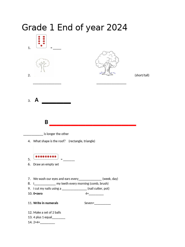 Grade 1 End of Year 2024 | PDF