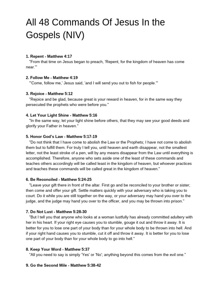 The 48 Commands of Jesus in The Gospels (NIV) | PDF | Jesus | Gospel Of ...