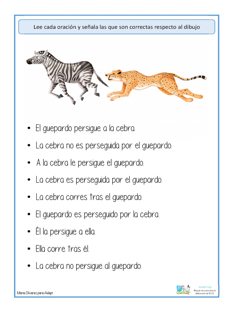 Oraciones sobre el guepardo y dibujos | PDF
