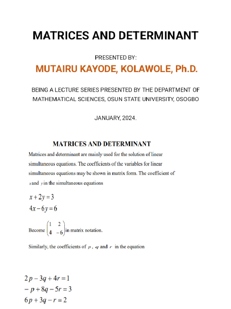 MTH 105 Matrices and Determinant (2) - Phoenix | PDF