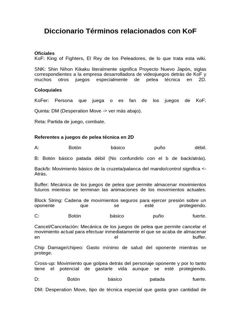 Diccionario de Términos de KoF | PDF | Empresas de videojuegos | Industrias