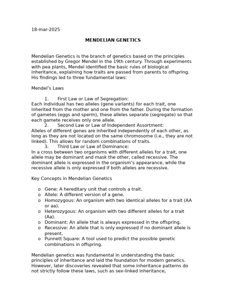 Understanding Mendelian Genetics Principles | PDF