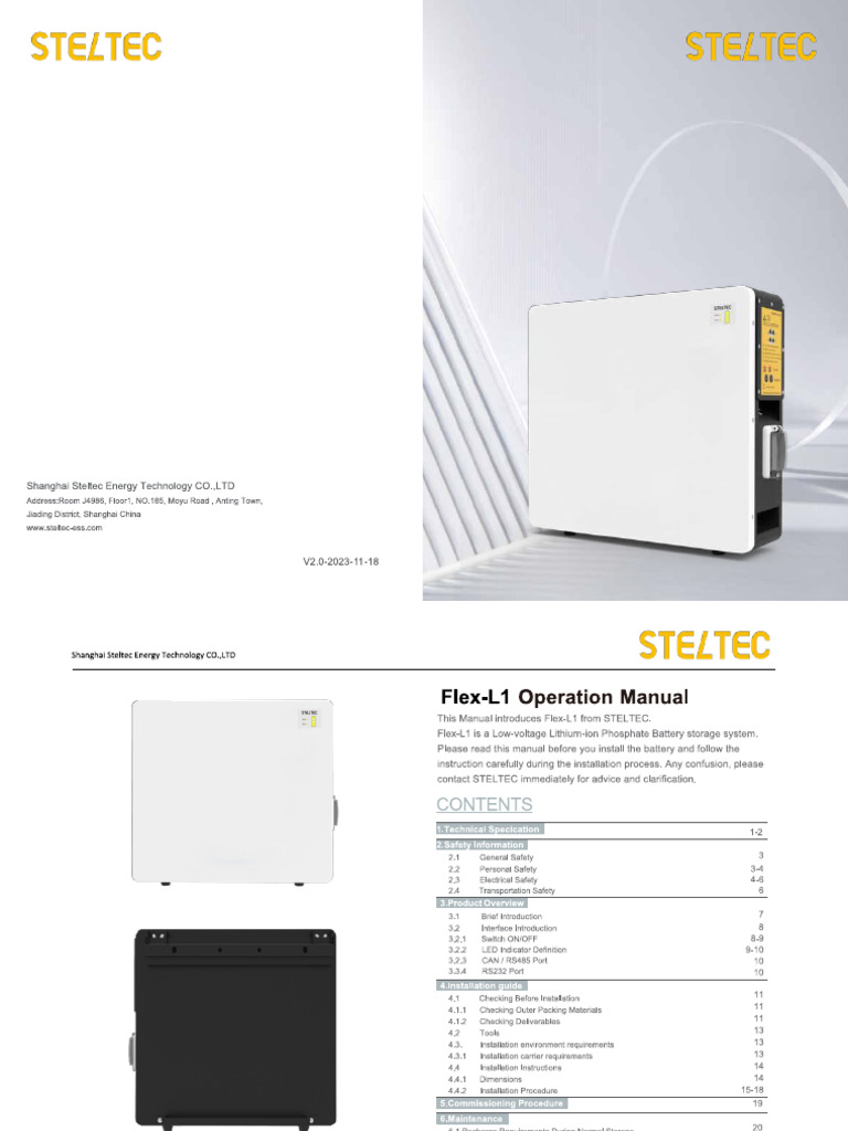 STELTEC Low Voltage Battery Flex-L1 User Manual V2_241218_202409 | PDF