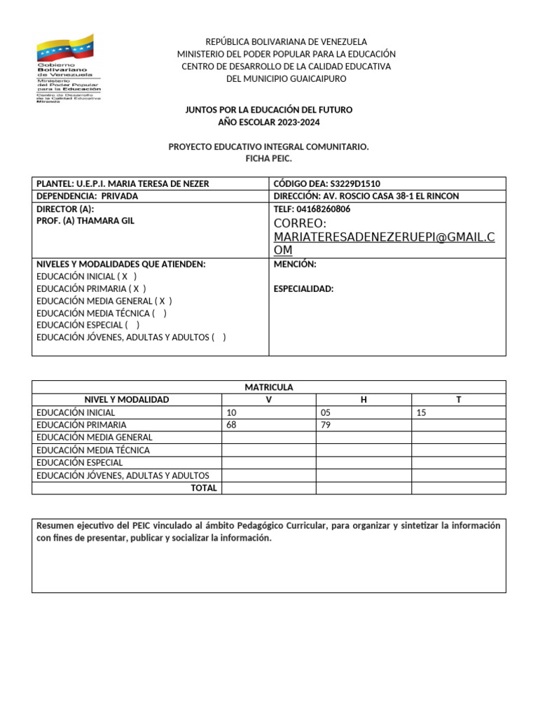 Ficha Peic | PDF | Educación de la primera infancia | Inteligencia