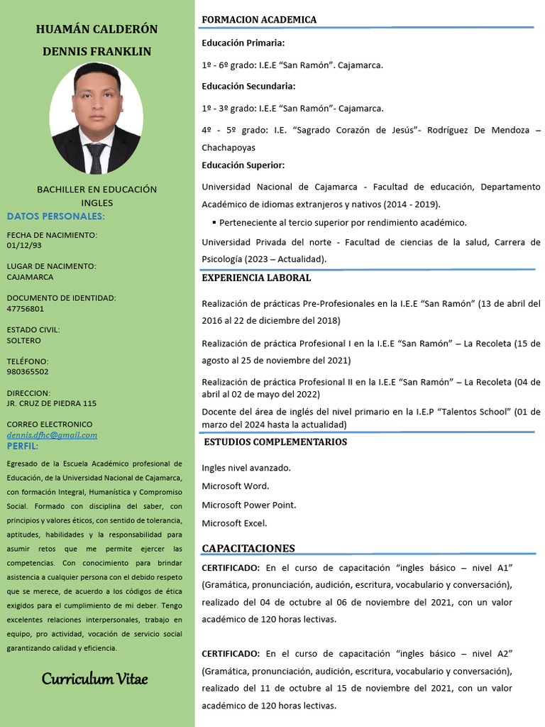 Curriculum Vitae 2025 de Dennis Huamán | PDF