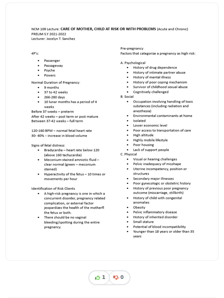 NCM 109 Lecture Compress | PDF | Miscarriage | Heart