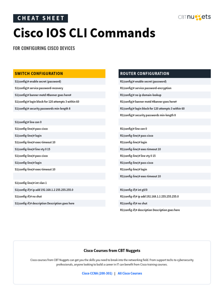 Cisco IOS CLI Command Cheat Sheet | PDF | Networking Standards | Computing