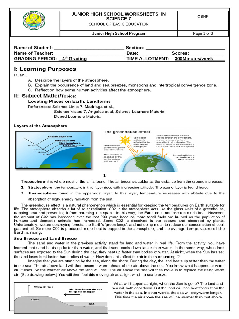 Science 7 Week 14 Atmosphere 1 3 | PDF | Atmosphere Of Earth | Monsoon