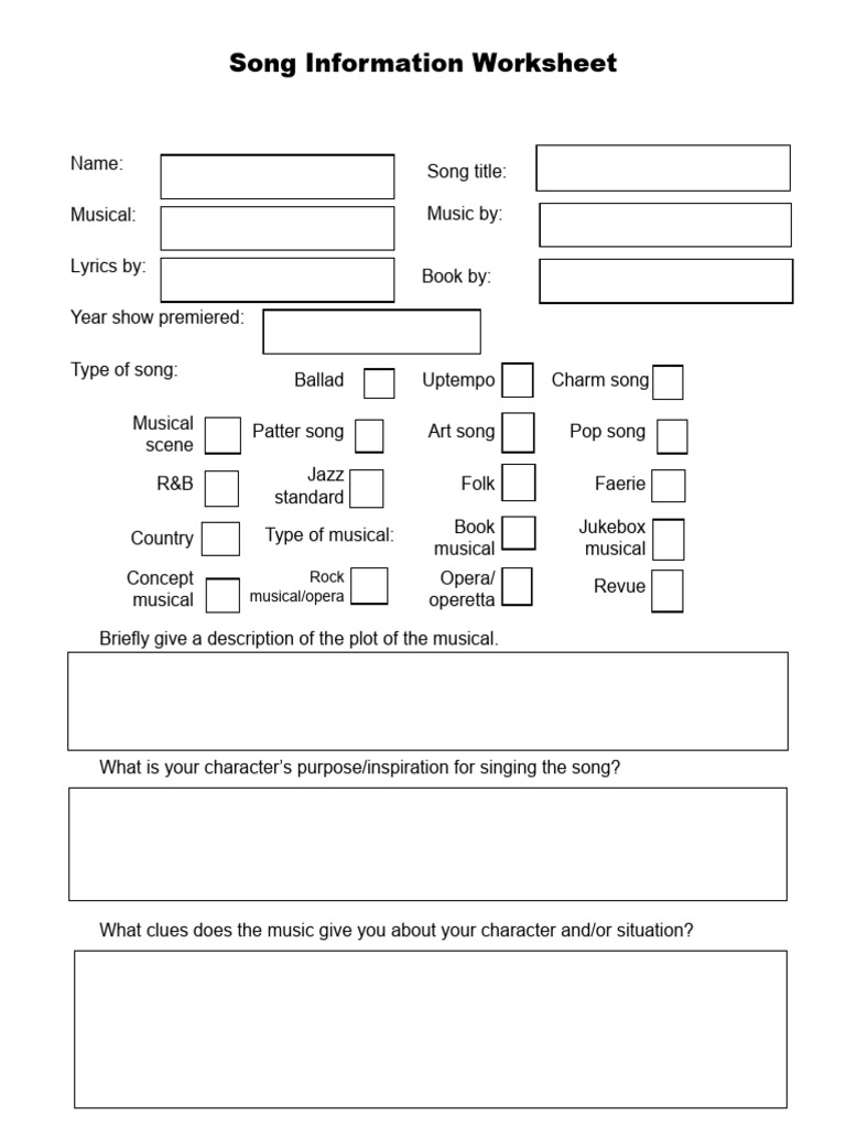 Blank Song Information Worksheet | PDF