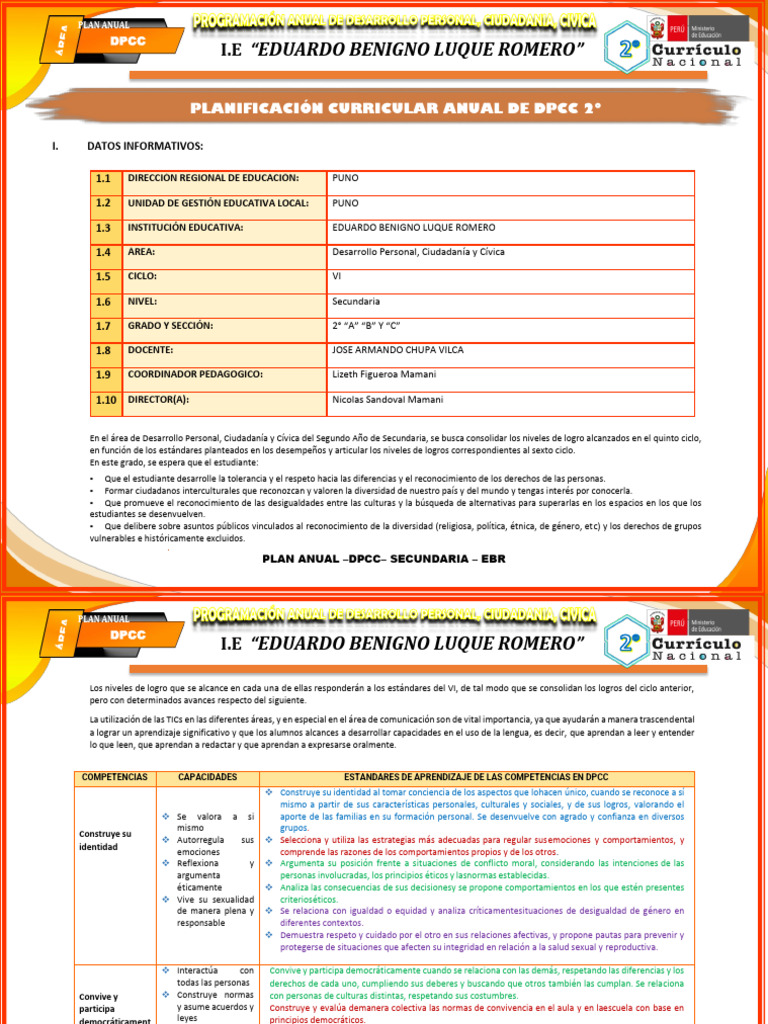 Plan Anual DPCC 2° Secundaria 2025 | PDF | Las emociones | Comportamiento