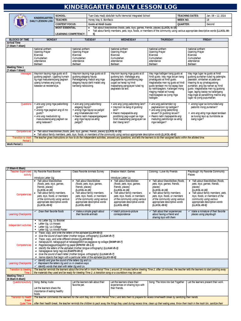 Kindergarten-DLL-MELC-Q2-Week 8 | PDF | Learning | Numbers