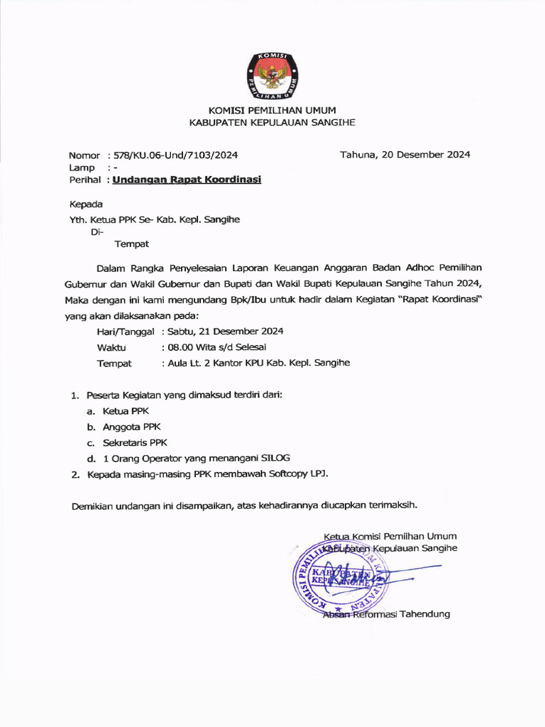 Undangan Rapat Koordinasi | PDF