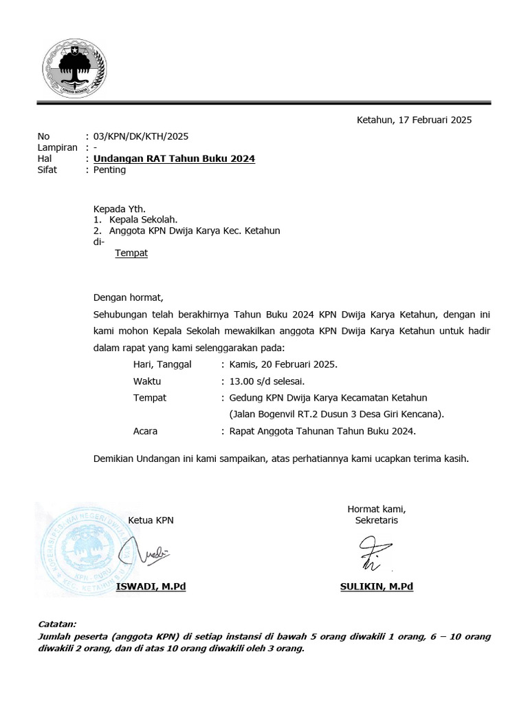 Undangan RAT KPN Dwija Karya 2024 | PDF