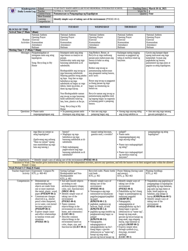 Kindergarten DLL MELC Q4 Week 4 CTTO | PDF