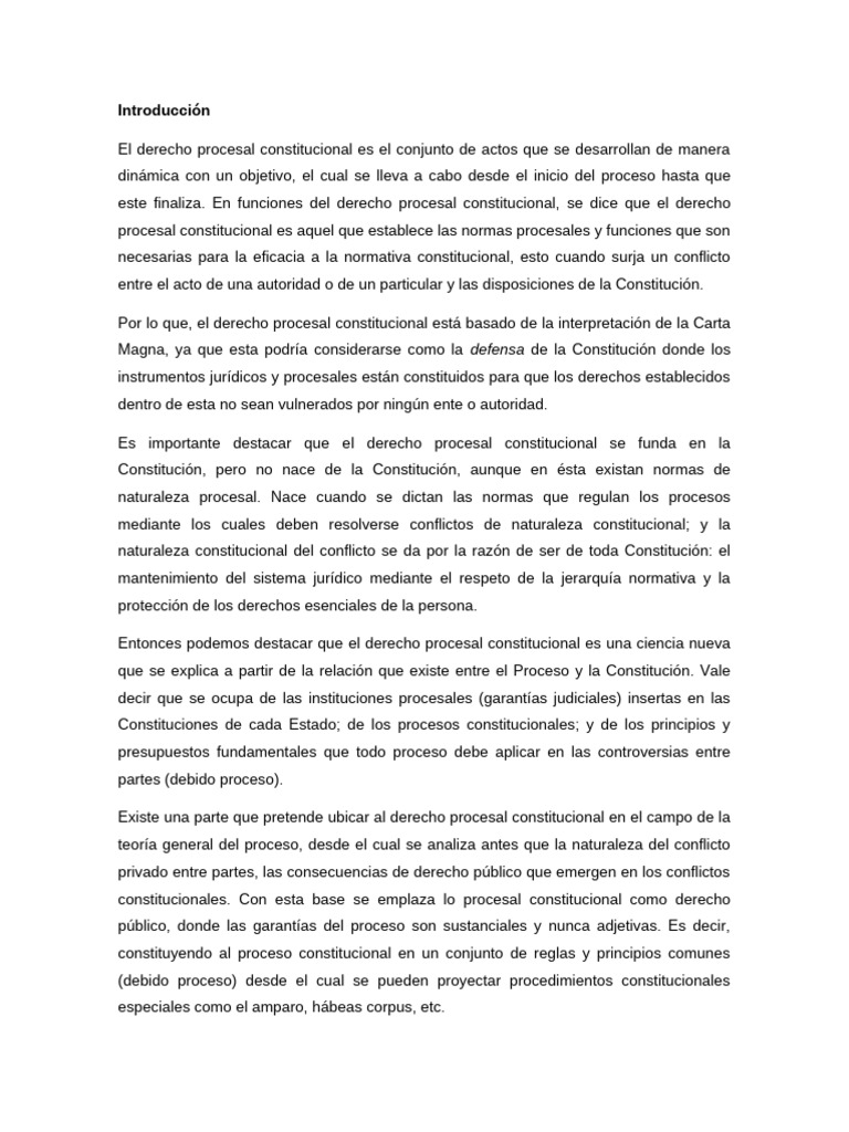 Introducción Procedimientos Costitucionales. | PDF | Ley procesal | Debido al proceso