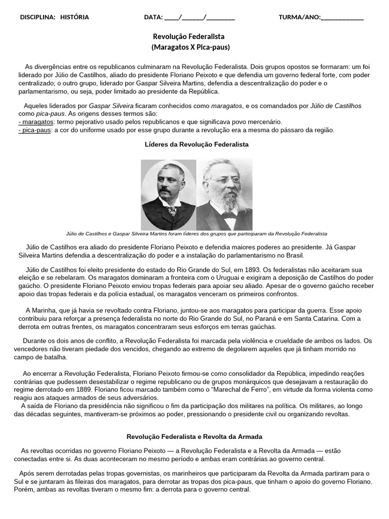 Revolução Federalista (MARAGATOSXPICA-PAUS) | PDF | Governo | Brasil