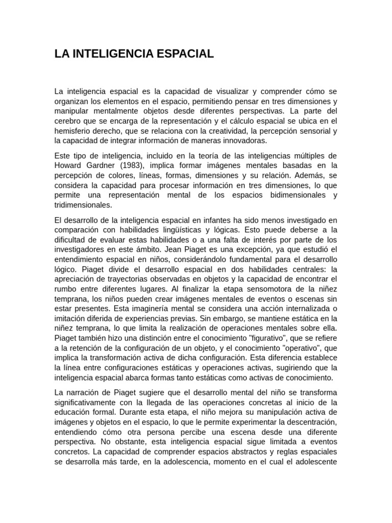 Desarrollo de La Inteligencia Espacial | PDF | Hemisferio cerebral | Inteligencia