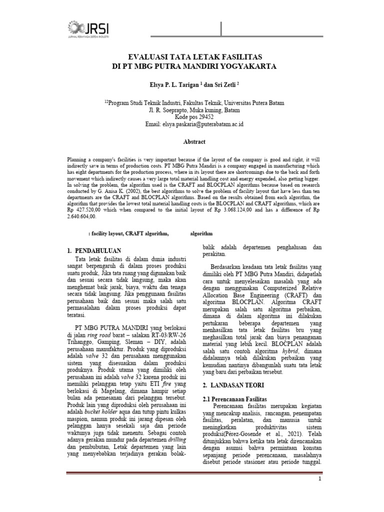 Evaluasi Tata Letak Fasilitas Di PT MBG Putra Mandiri Yogyakarta | PDF