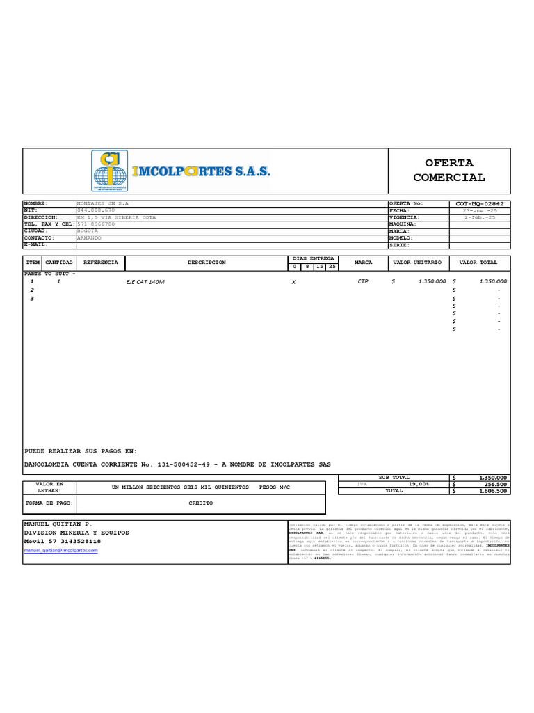 Cot MQ 02842 Montajes JM | PDF