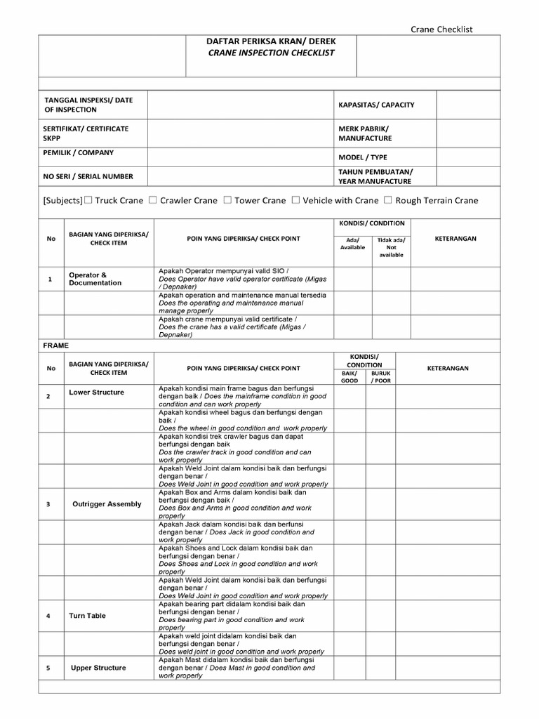 Crane Checklist | PDF