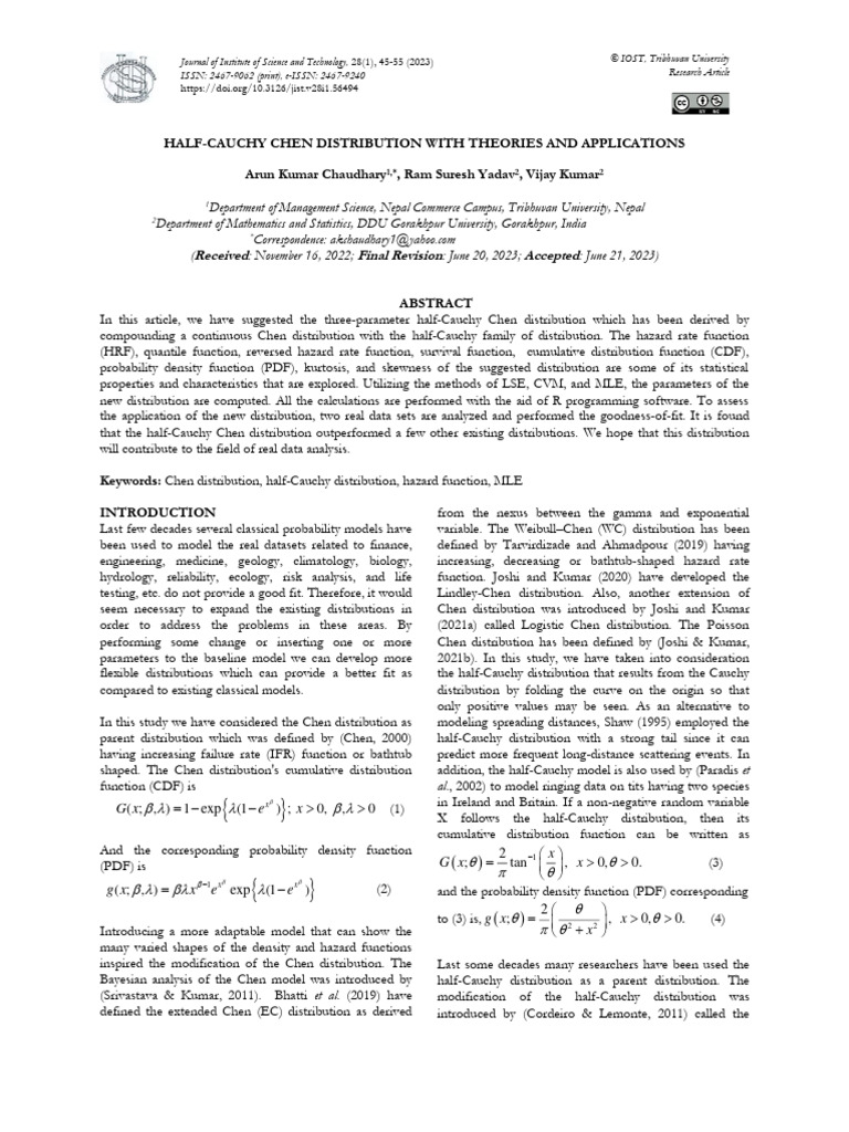 Half Cauchy Chen Distribution With Theor | PDF | Akaike Information ...