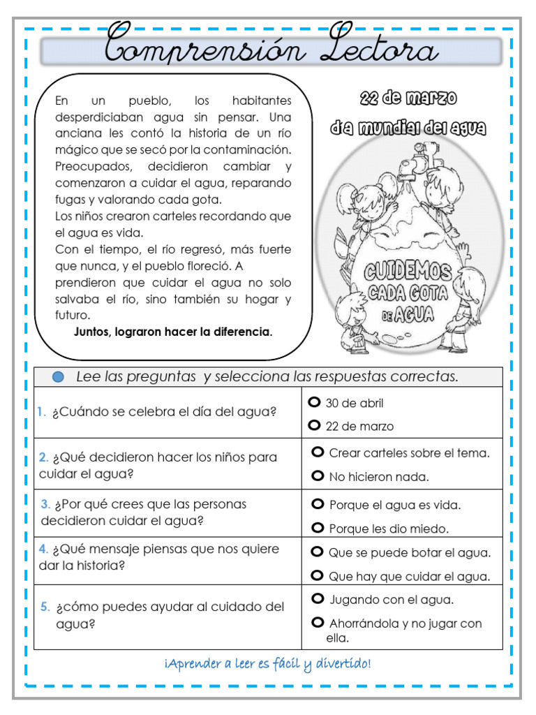 Comprensión Lectora: Cuidado del Agua | PDF