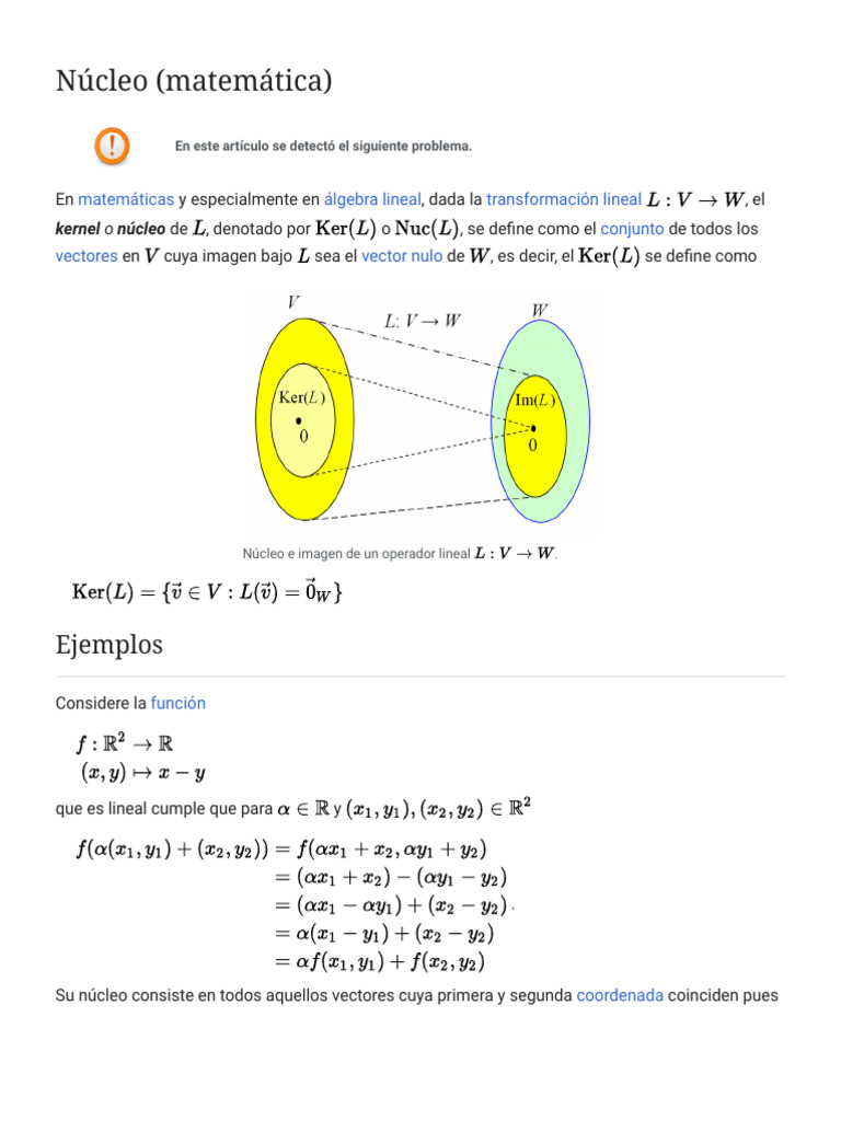 Núcleo (Matemática) - Wikipedia, La Enciclopedia Libre | PDF