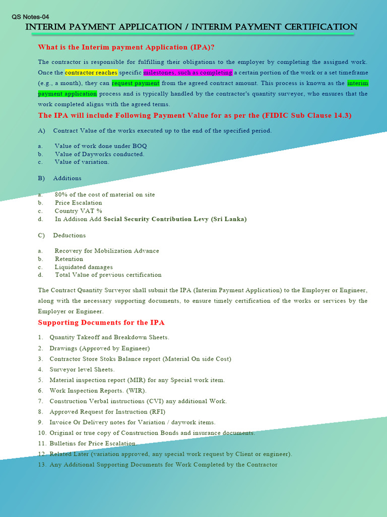Interim Payment Applications in Construction | PDF | Concrete | Masonry
